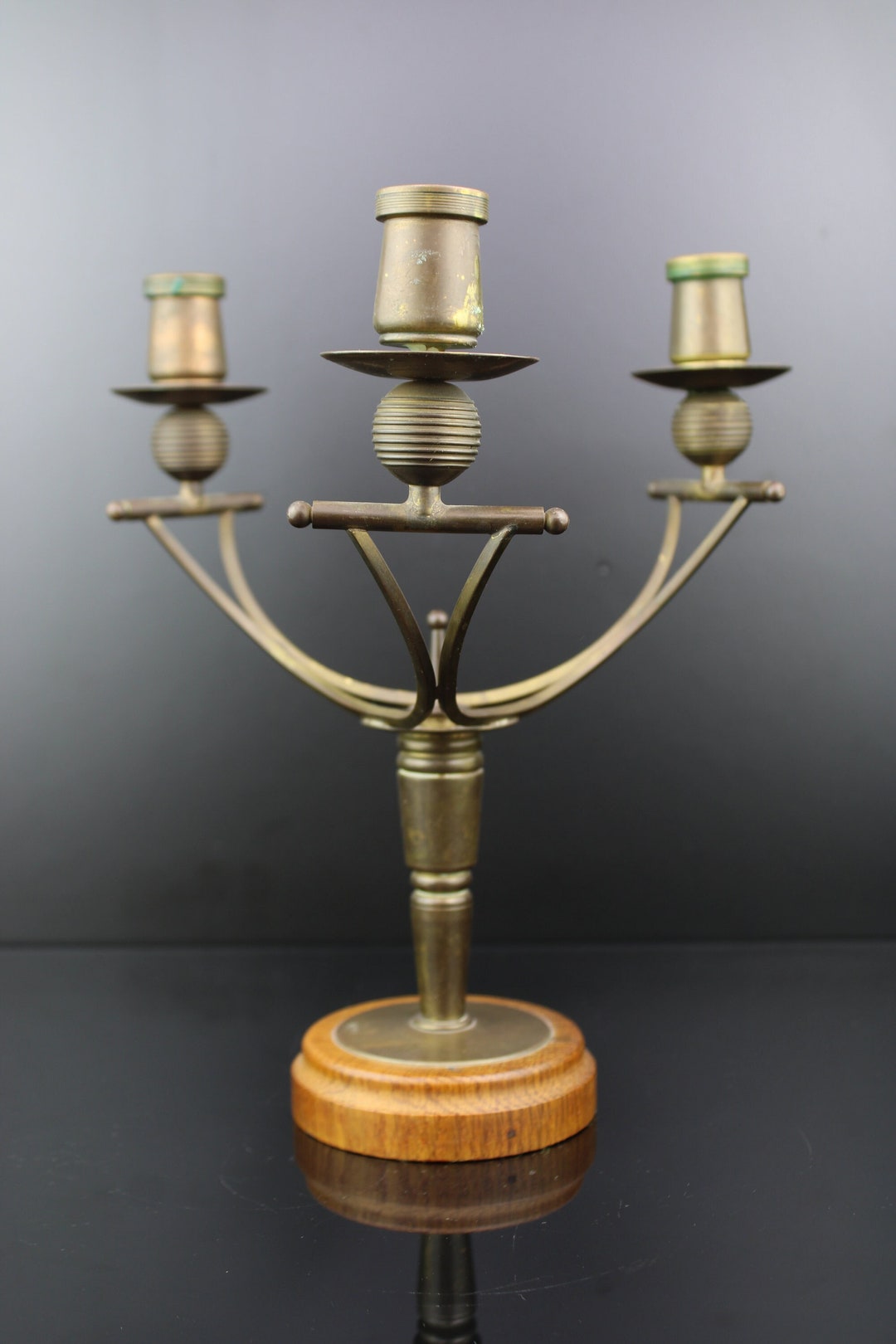 Art Deco Bronze Wooden Three Way Candle Holder. - Etsy