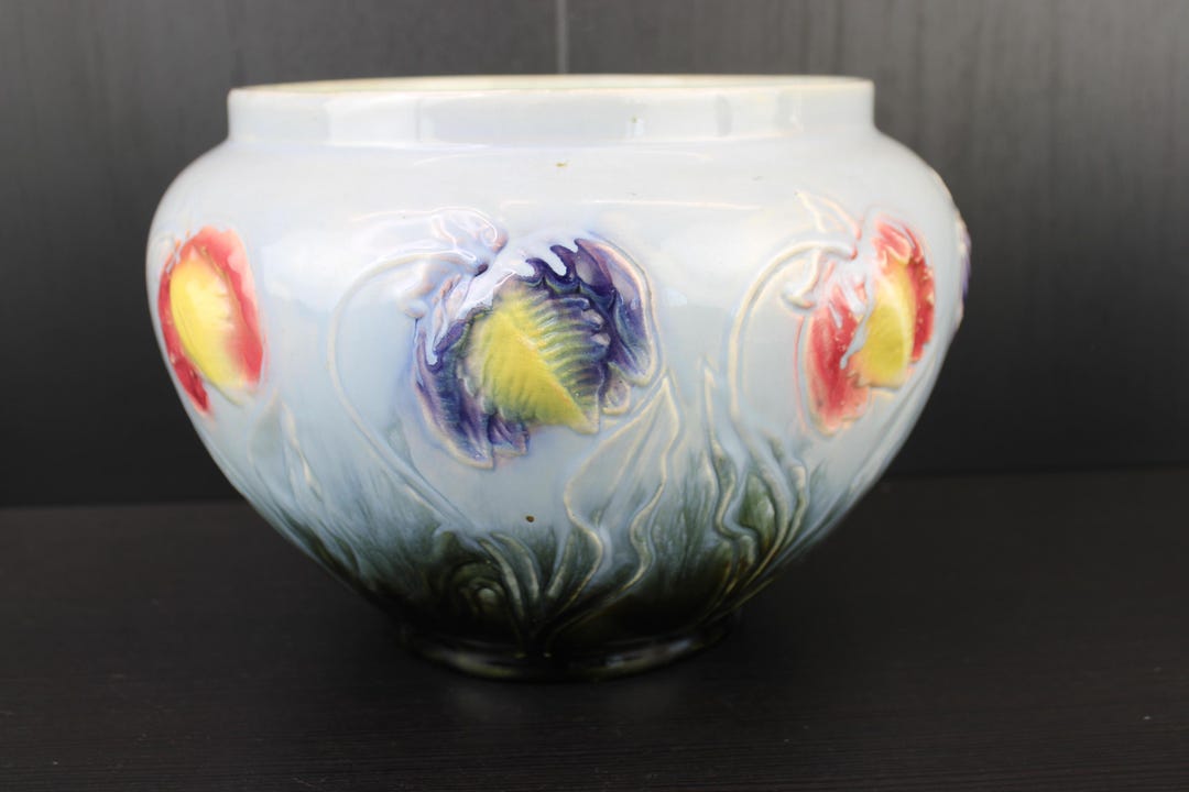 Art Nouveau Earthenware Majolica Barbotine Flower Pot Planter. - Etsy