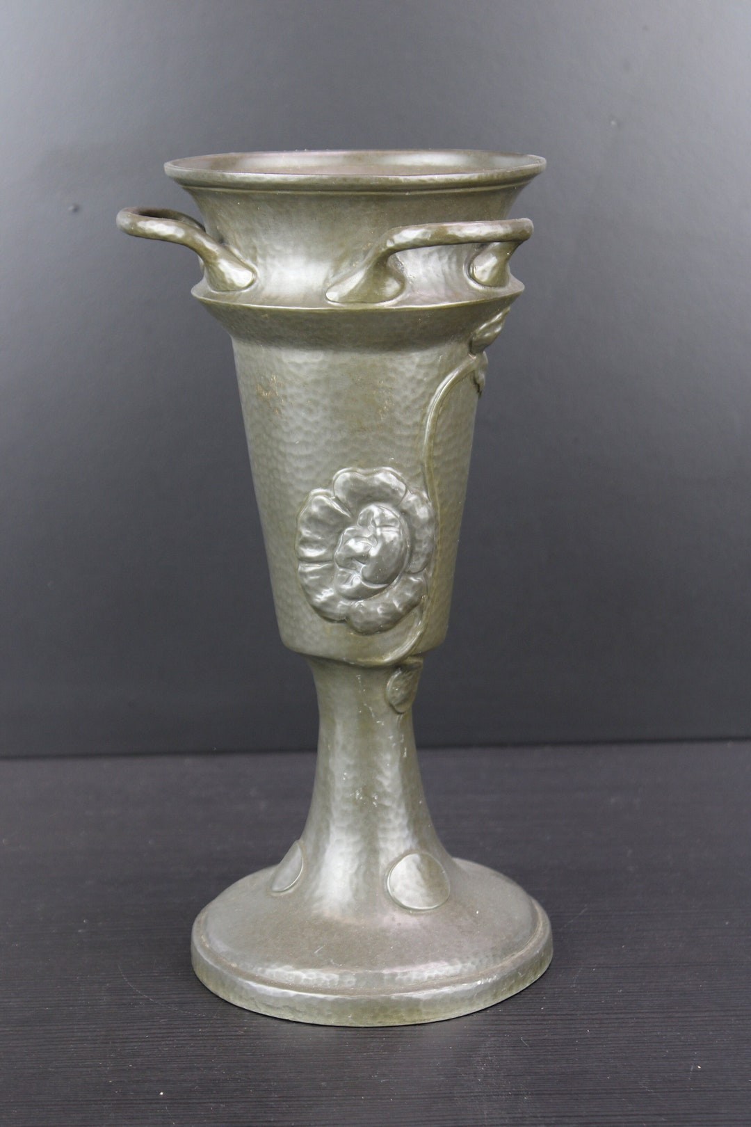 Arts & Crafts Hammered Pewter Floral Vase by Roundhead Pewter. - Etsy