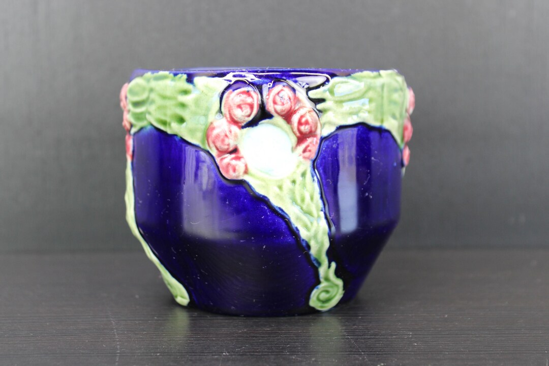 Art Nouveau Small Floral Majolica Barbotine Flower Pot Planter. - Etsy