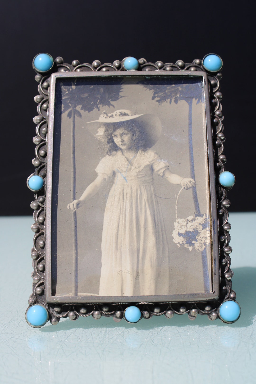 Antique Victorian Silver Plated Photo Picture Frame With Inlaid Stones ...