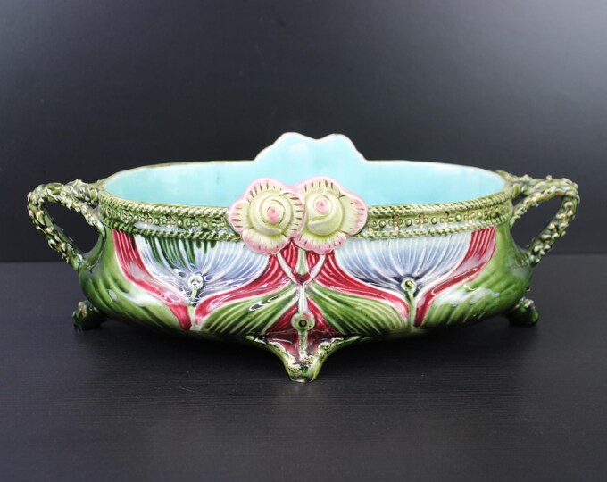 Art Nouveau Floral Majolica Barbotine Centerpiece Flower Dish ...