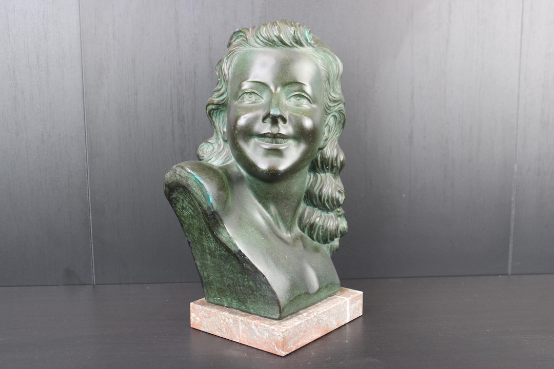 Art Deco Green Lady Bust on a Marble Bottom. - Etsy