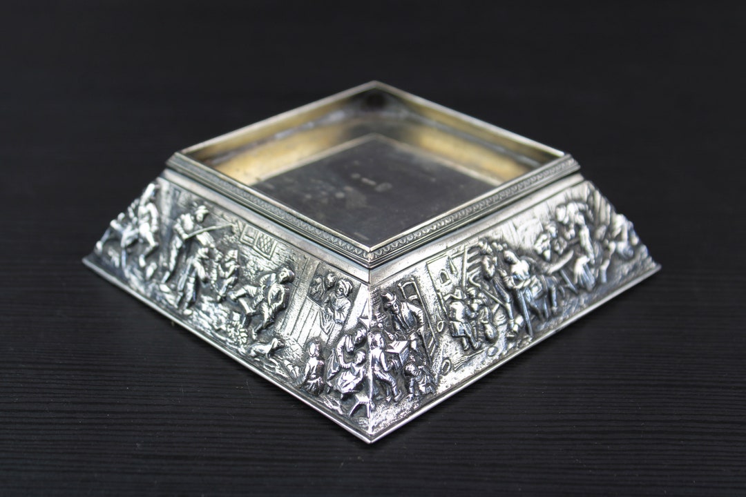Vintage Repousse Bar Scene Embossed Back Silver Plate Display Stand by ...