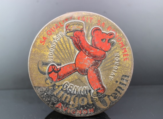 Antique French Red Teddybear Candy Tin - Etsy