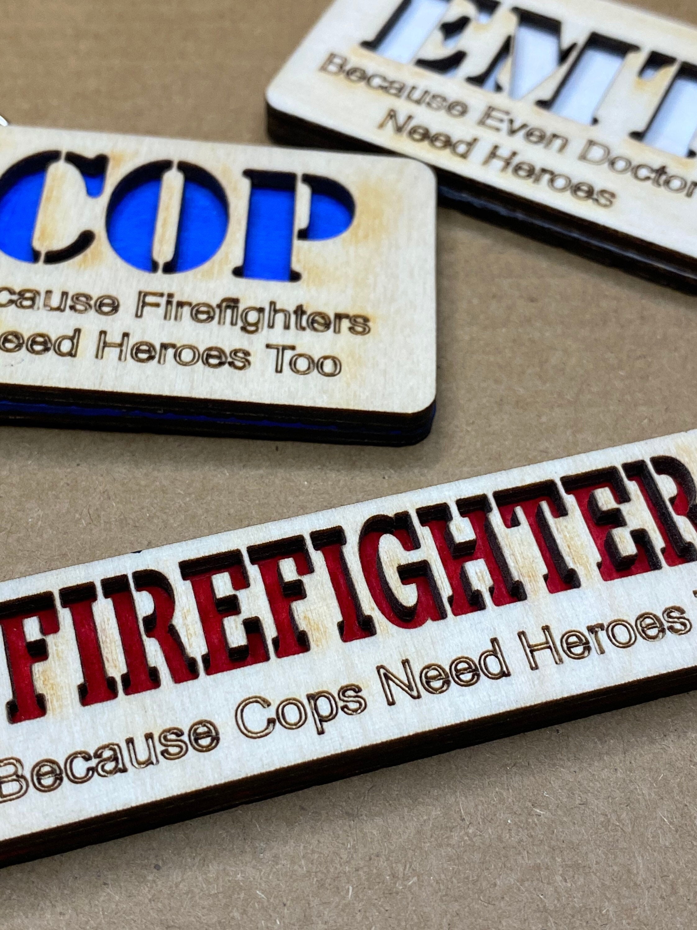 First Responder Law Enforcement Wood Keychain, Police, EMS, Firefighter ...