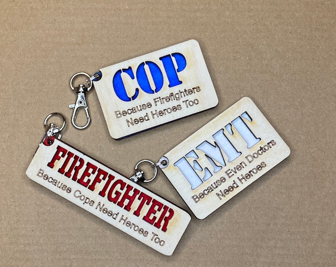 First Responder Law Enforcement Wood Keychain, Police, EMS, Firefighter ...