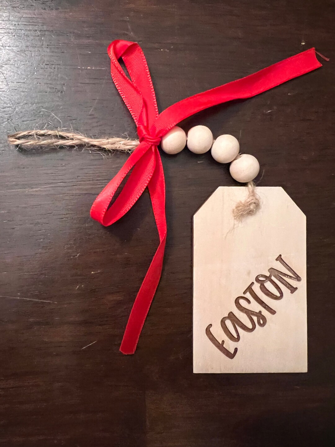 Beaded Wooden Name Tag - Personalized Christmas Stocking Tags - Wooden ...