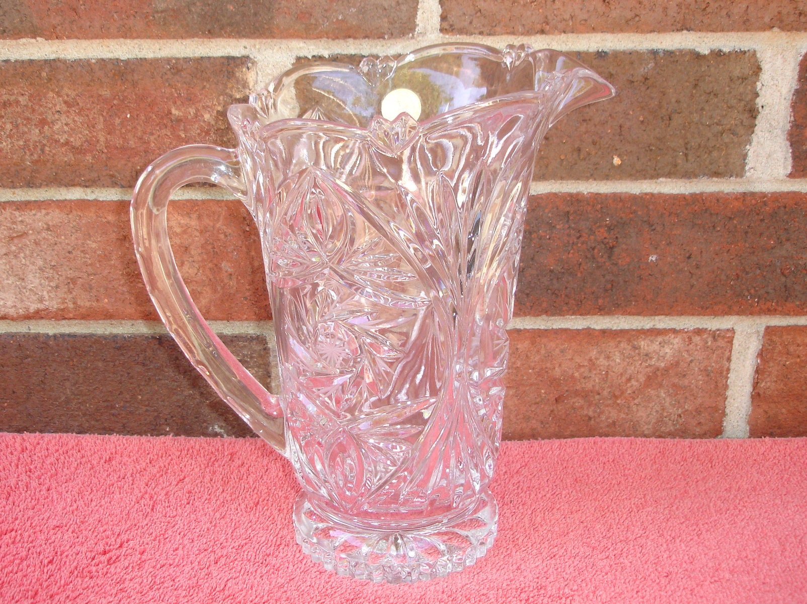 Crystal Clear Leaded Glass 9" Tall Pitcher From Poland With Cut Glass ...