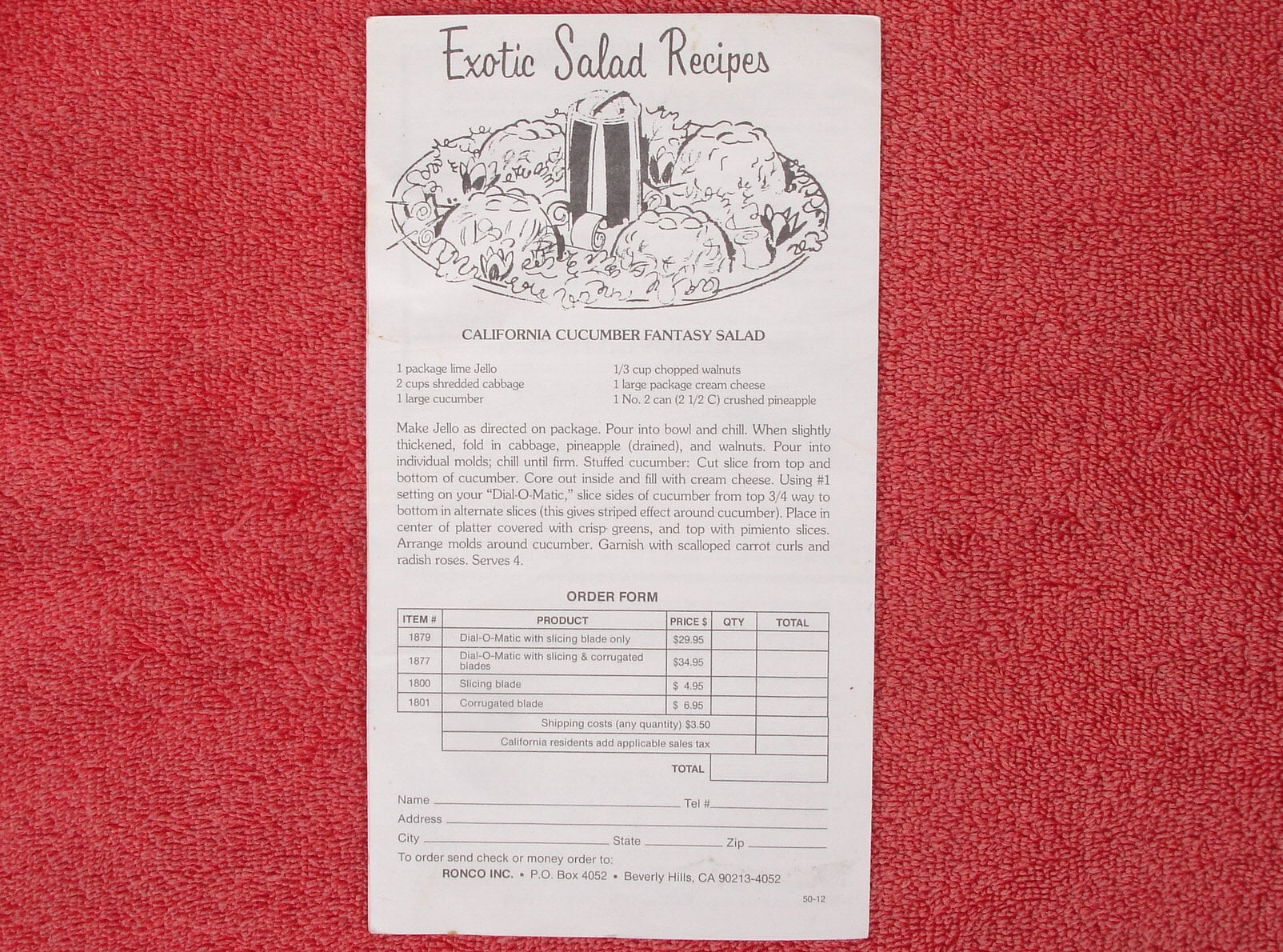 Ronco Dial-o-matic Food Vegetable Slicer Recipes & Instruction Sheet by ...