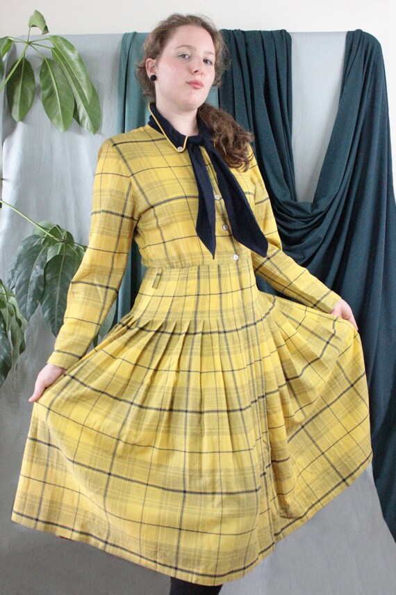Yellow and Navy Checked Woolen Dress by Caroline Rohm… - Gem