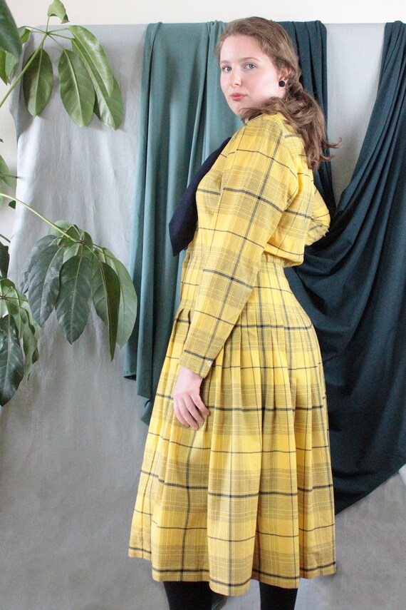 Yellow and Navy Checked Woolen Dress by Caroline Rohm… - Gem