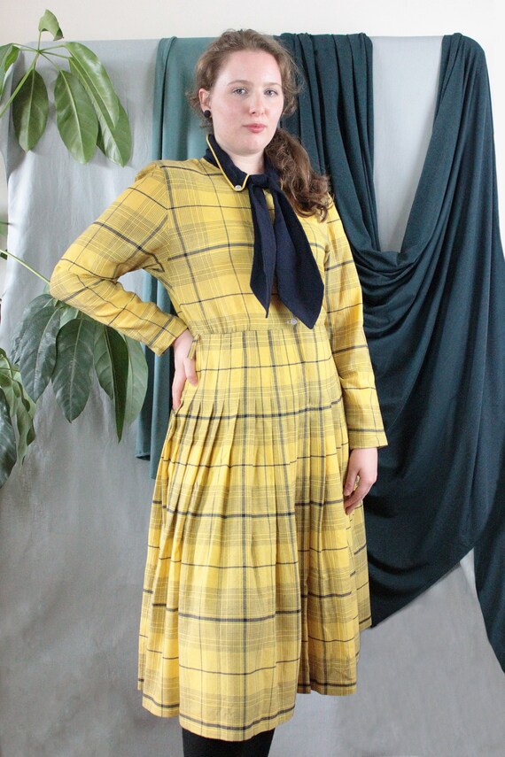 Yellow and Navy Checked Woolen Dress by Caroline Rohm… - Gem