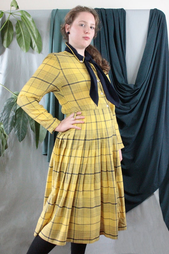 Yellow and Navy Checked Woolen Dress by Caroline Rohm… - Gem