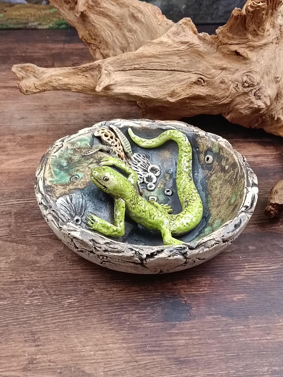 Ceramic Insect Bath 16.5 Cm With Lizard Bird Bath Garden Ceramic Garden ...
