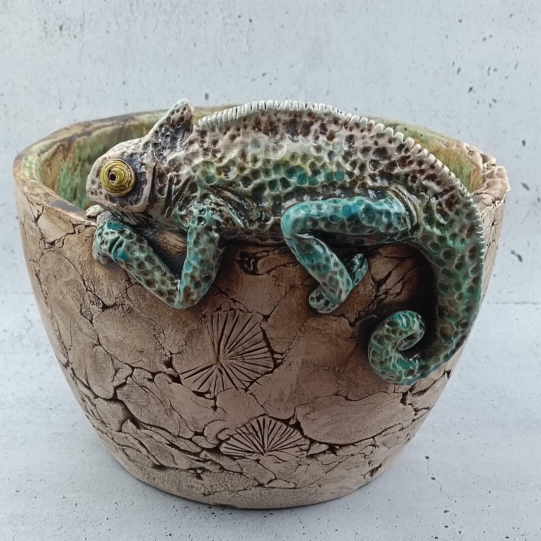 Planter Chameleon Ø 23 Cm Ceramic Flowerpot Lizard Plant Pot Unique ...
