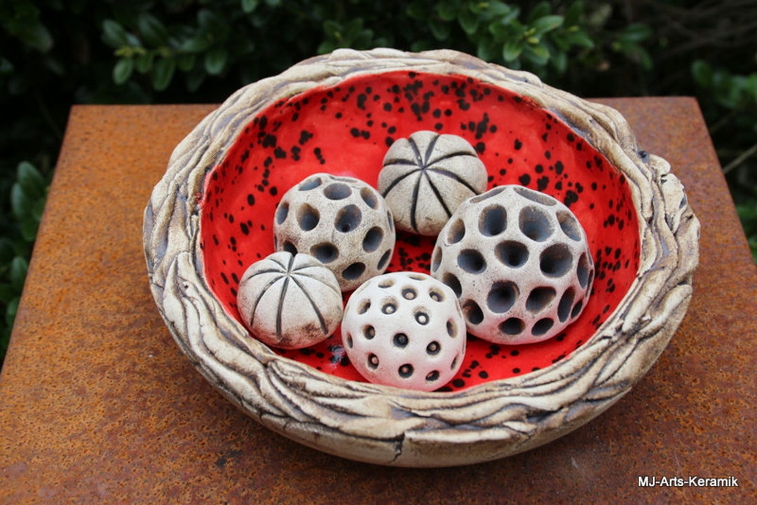 Insect Drinking Bowl Ø 16.5 Cm Ceramic Bird Bath Red Black Dots With ...