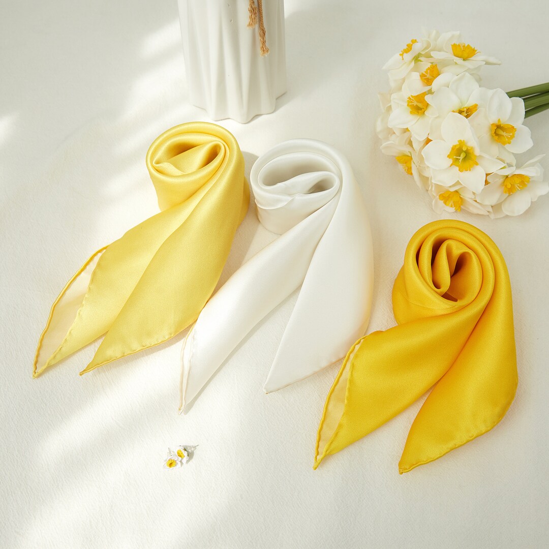 Daffodil Pure Silk Scarf Ivory, Lemon Yellow, Gold Small Head Scarf or ...