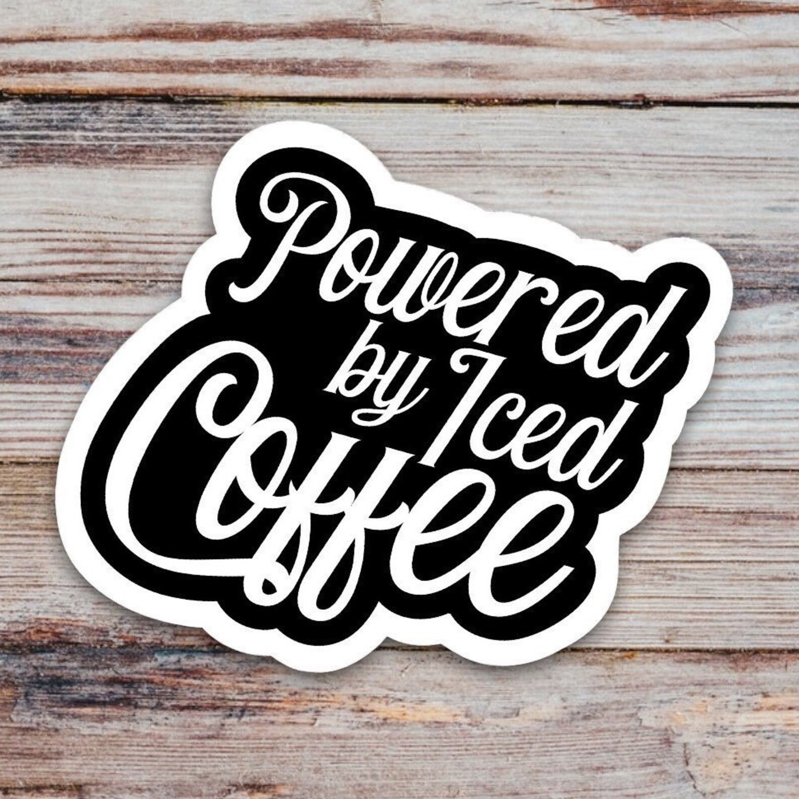 Powered by Iced Coffee Sticker, Funny Coffee Stickers, Water Bottle ...