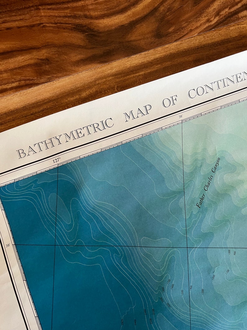 Vintage Bathymetric Map of Continental Shelf and Slope off Coast of ...