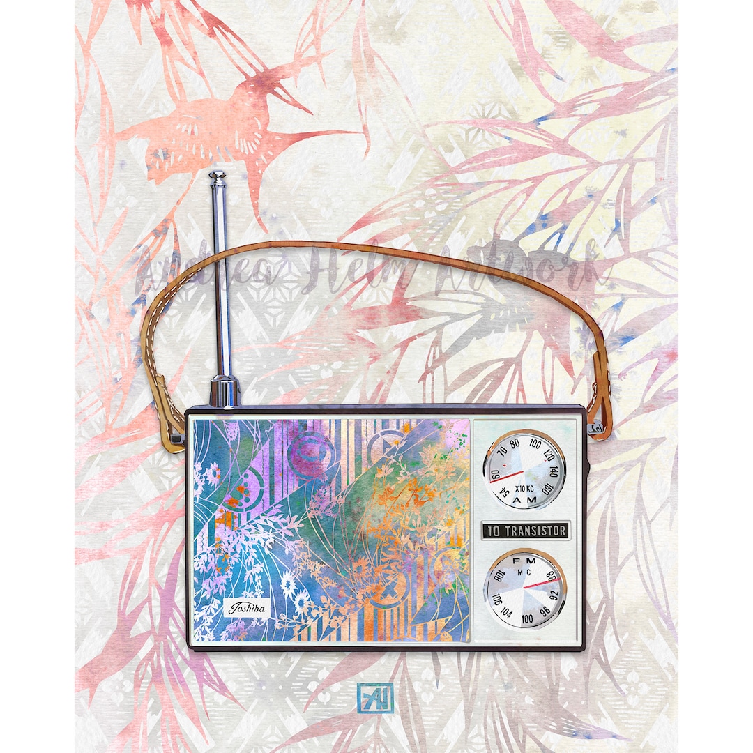 Retro Toshiba Radio Art Print With Blue and Blush Rose Japanese ...