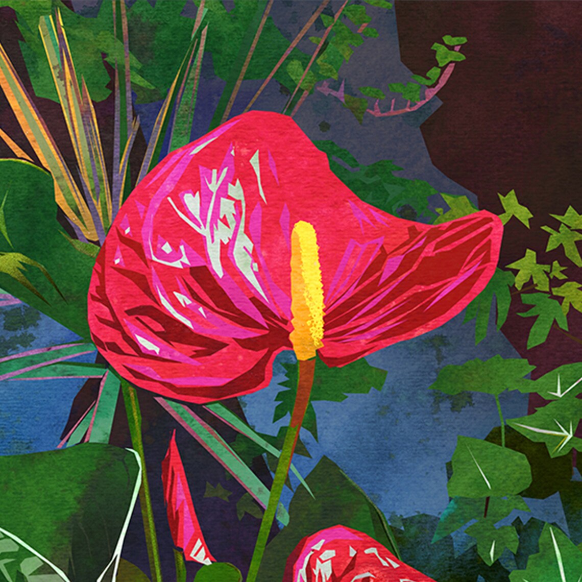 Red Anthurium Flower Abstract Watercolor Decor Tropical | Etsy