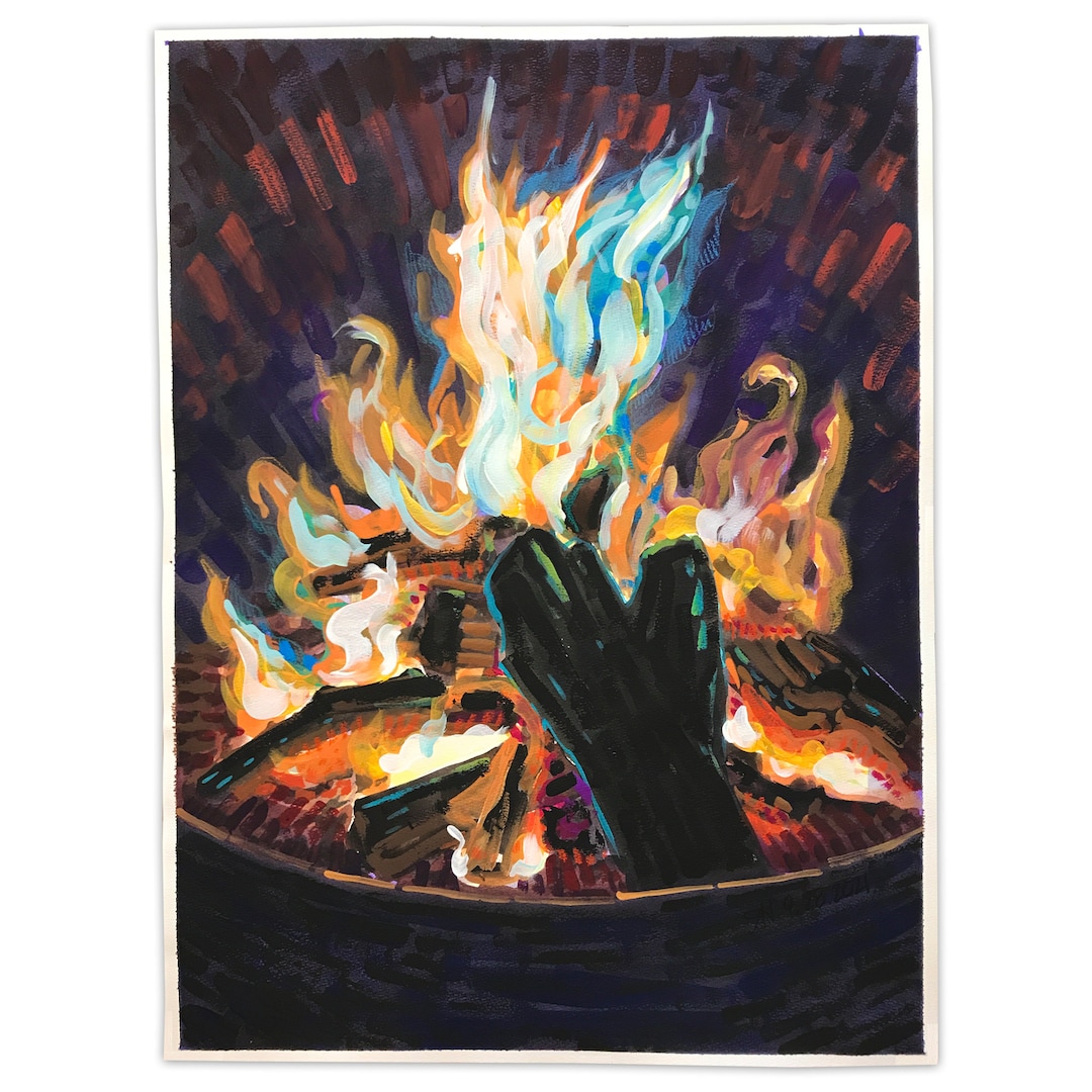 Camp Fire #3 Watercolor Painting - Flames at Night Campfire Art ...