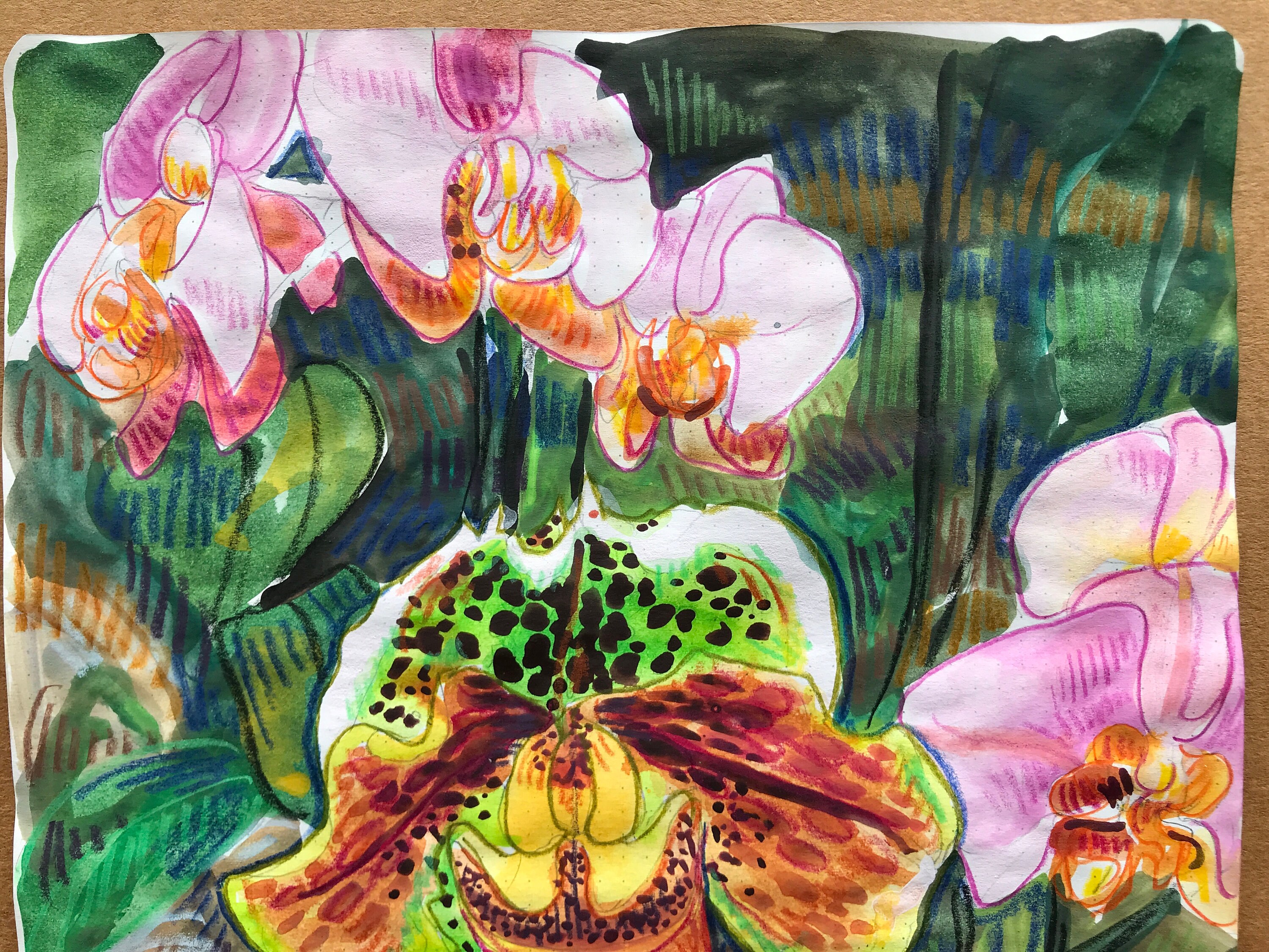 Rust and Pink Orchids Notebook Watercolor #7 - Floral Watercolor ...