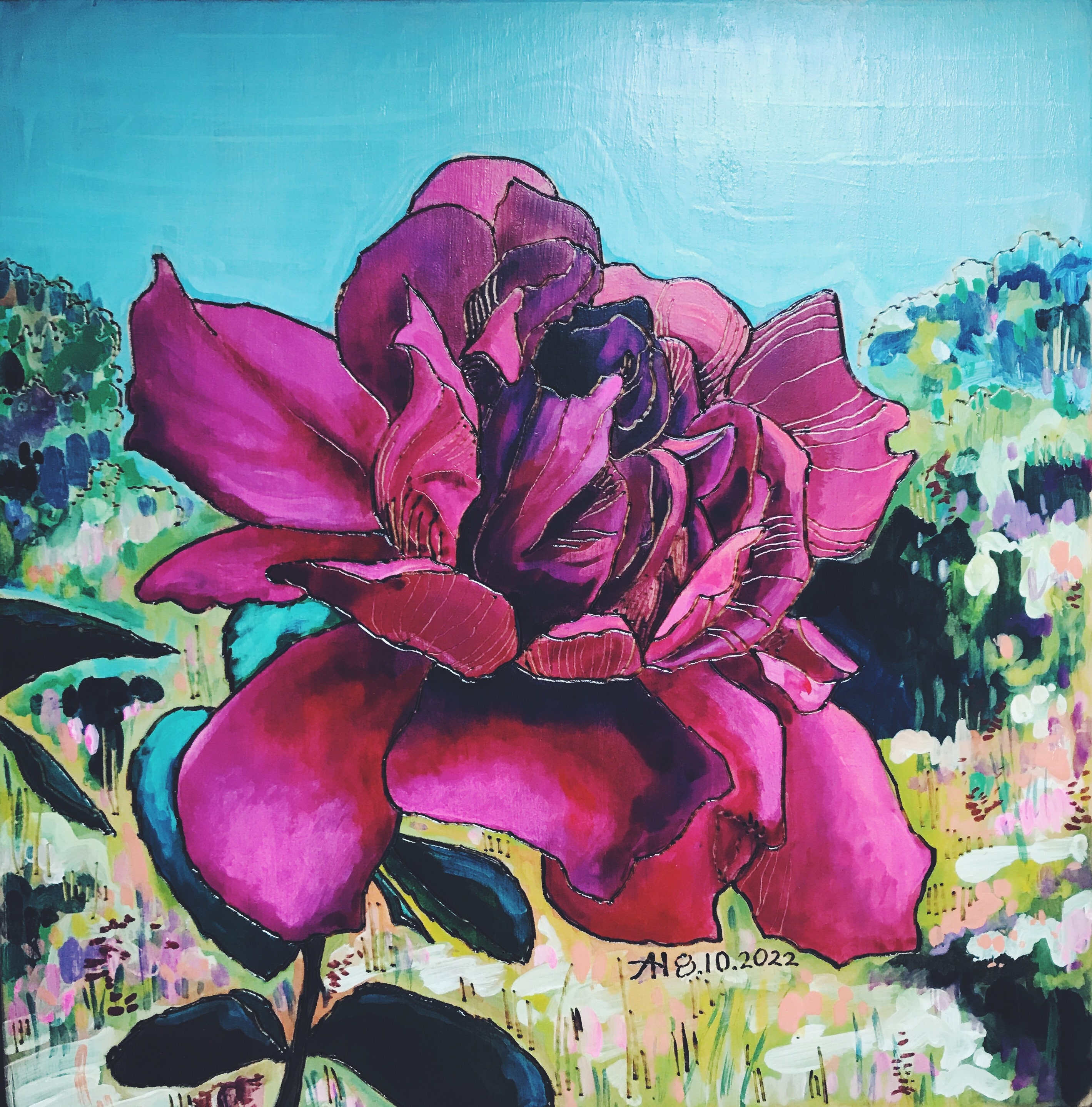 Ruby Red Rose Original Floral Painting on Wood Small Acrylic Floral Art ...