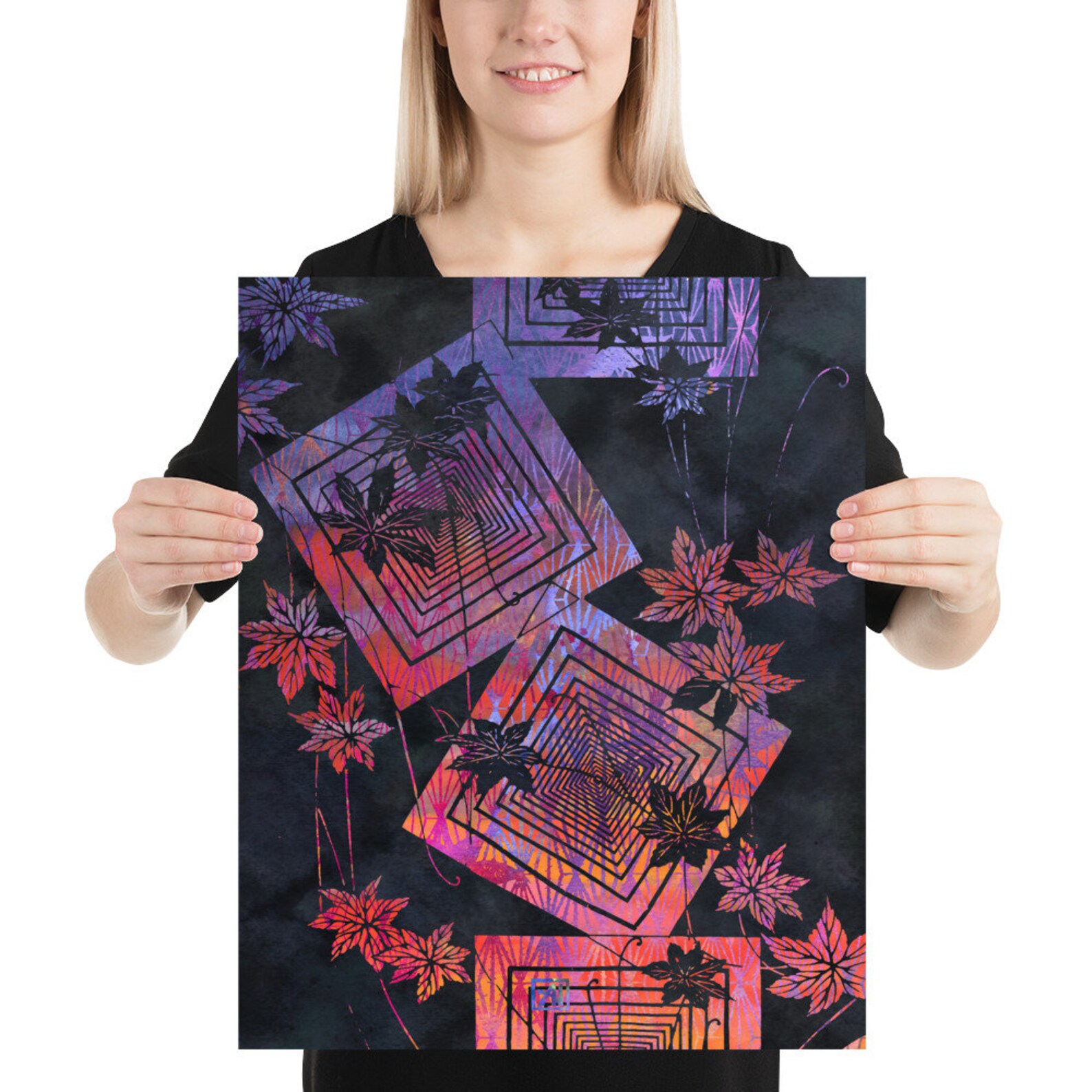 Box & Maple Leaf Chinoiserie Chic Art Print Vintage Textile | Etsy