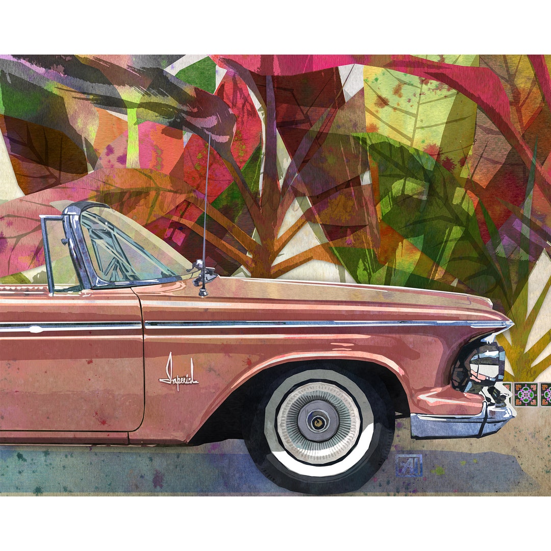 Mid Century Modern Classic Car Art Print | Peach 1961 Chrysler ...