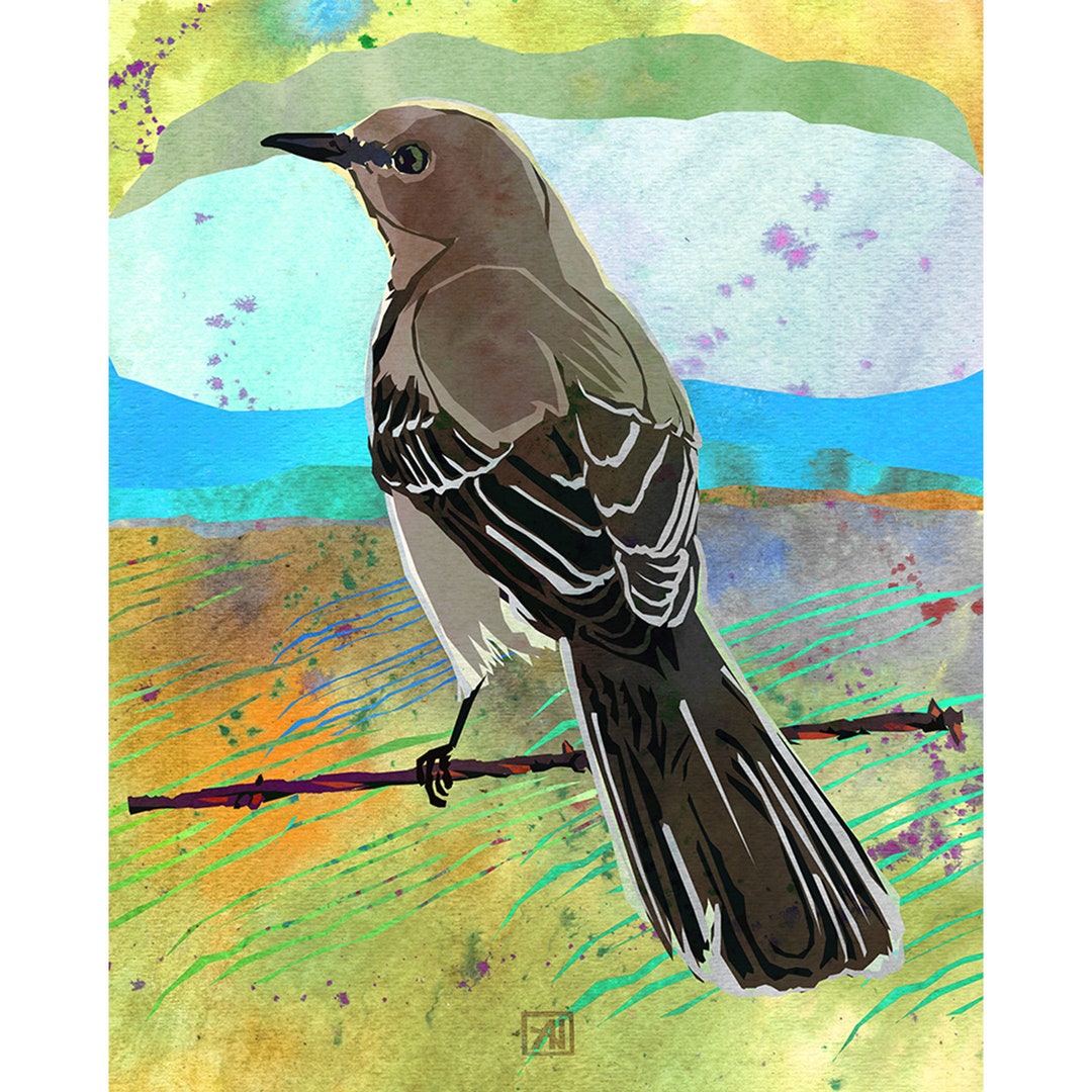 A Mockingbird's Morning | Texas State Bird Art | Watercolor Bird Print ...