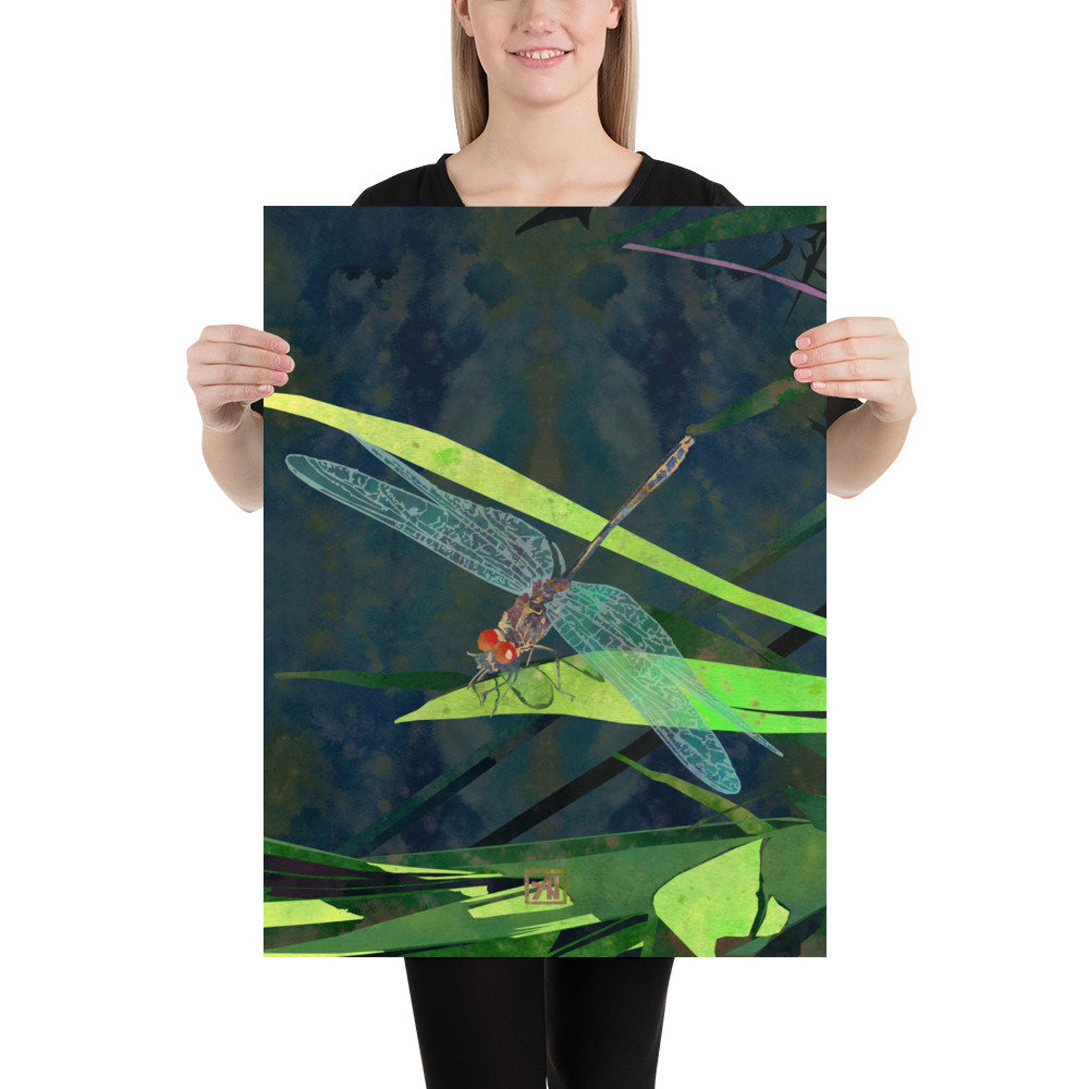 Green Dragonfly Pond Illustration Watercolor Dragonfly Art - Etsy
