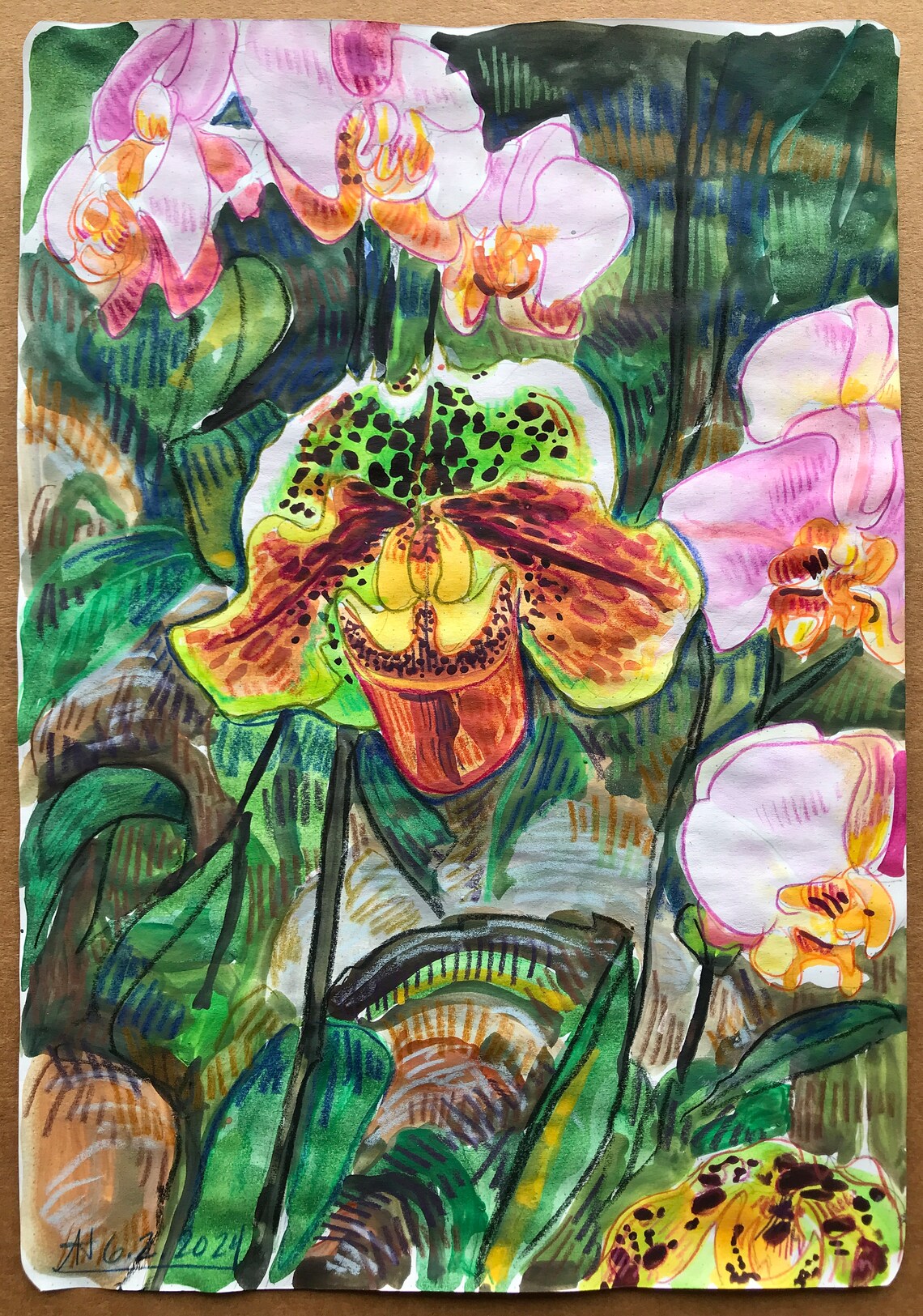 Rust and Pink Orchids Notebook Watercolor #7 - Floral Watercolor ...