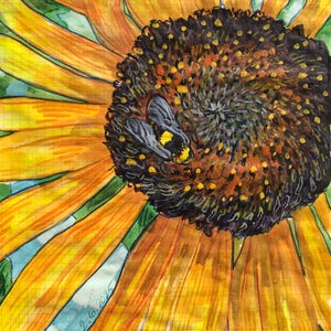 Original Floral Watercolor Painting | the Sunflower and the Bee ...