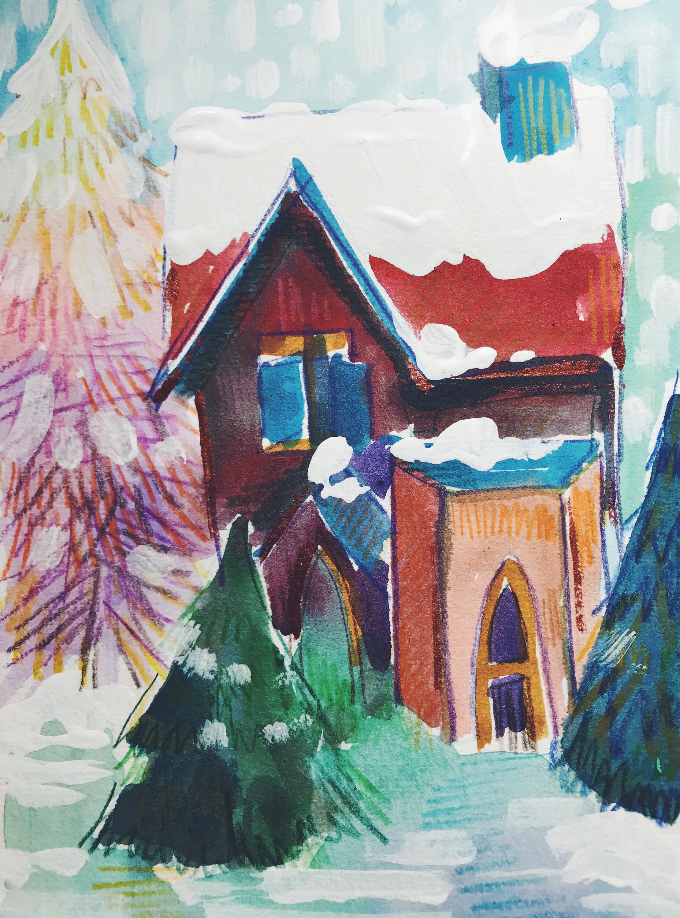 Set of 3 Snowy Christmas Village Watercolor Paintings 6x9 Original ...