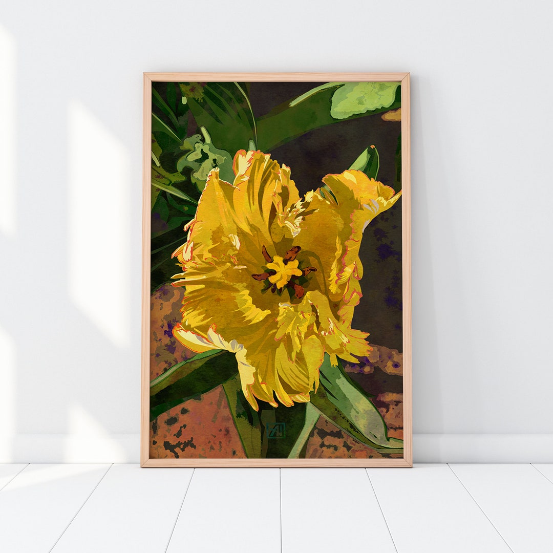 Tulip Flower Art Print 14 Yellow Parrot Tulip Watercolor - Etsy
