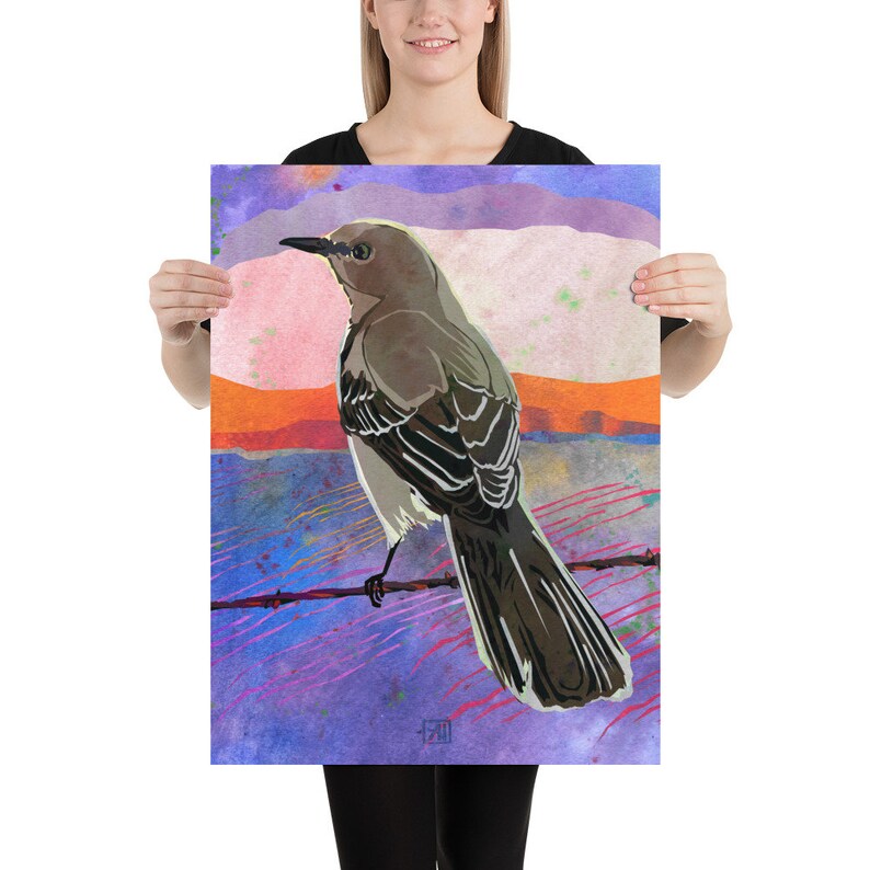Mockingbird on a Wire Fence Evening Sunset Texas State - Etsy