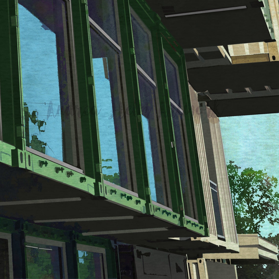 Green Connex Complex Art Print Fort Worth Architecture Art Print Cool ...