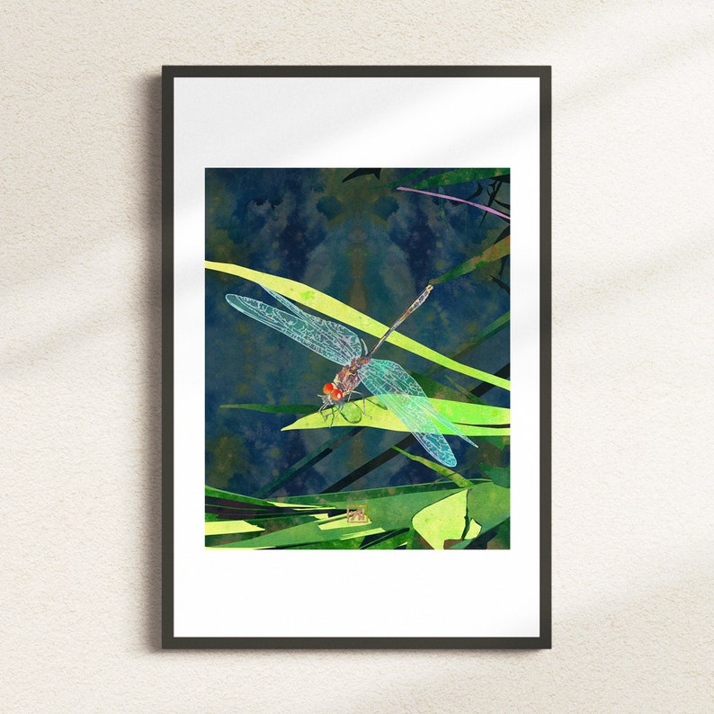 Green Dragonfly Pond Illustration Watercolor Dragonfly Art | Etsy
