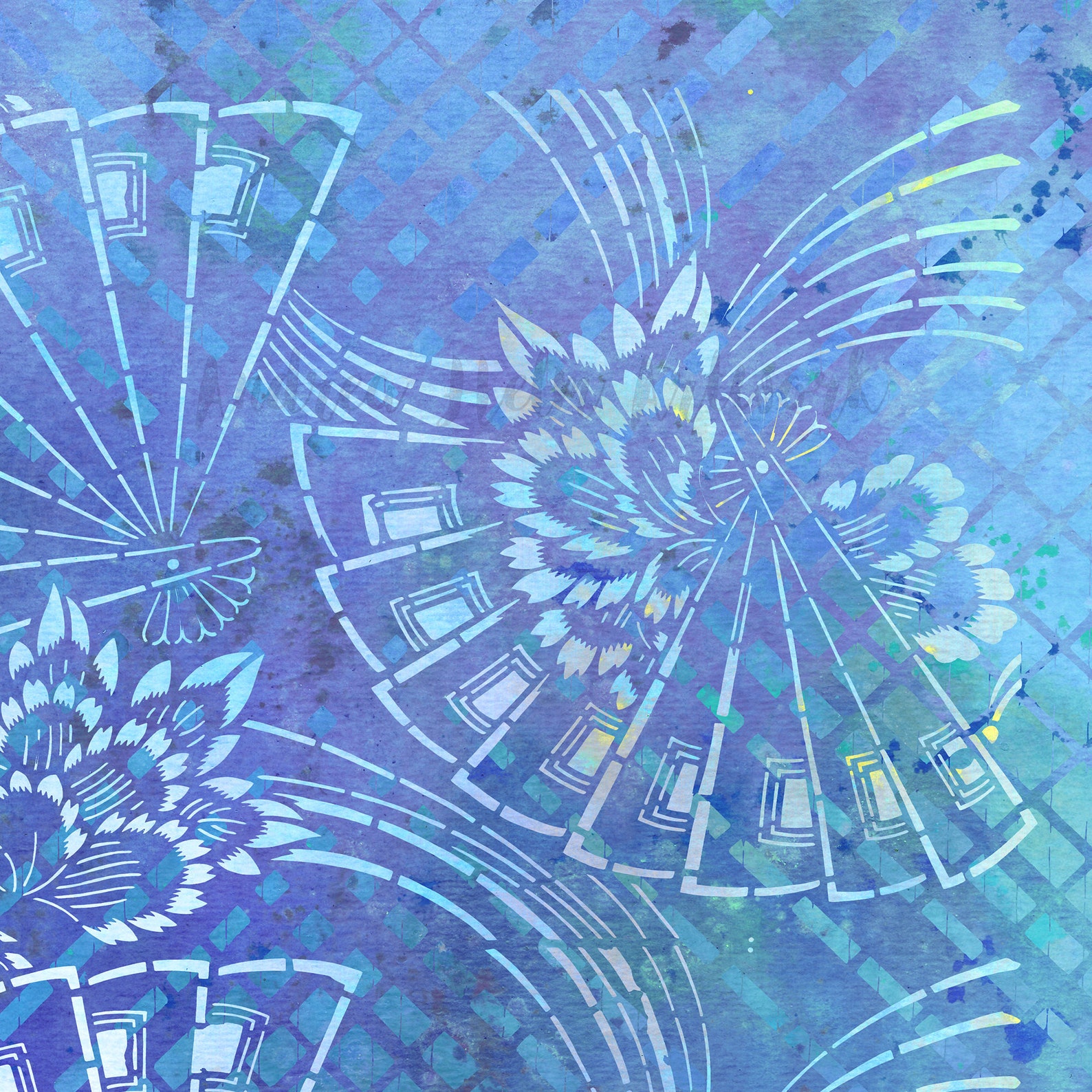Beautiful Blue Fans Japanese Stencil Print - Sky Blue Multi | Japanese ...