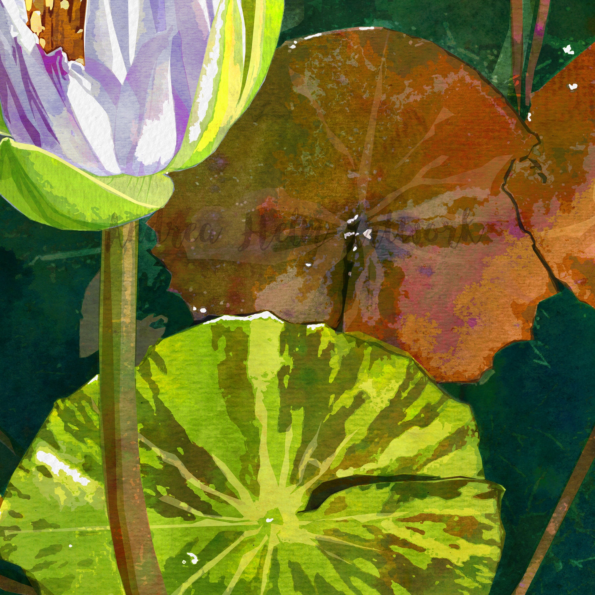 Water Lily Floral Art Print 5 Modern Garden Floral Illustration Series Maximalist Floral Art
