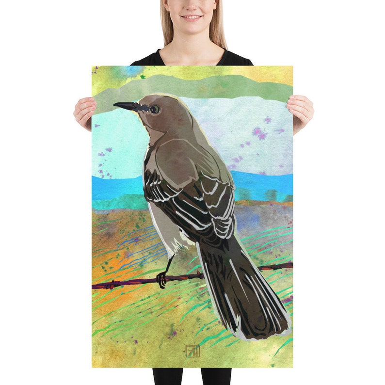 A Mockingbird's Morning | Texas State Bird Art | Watercolor Bird Print ...
