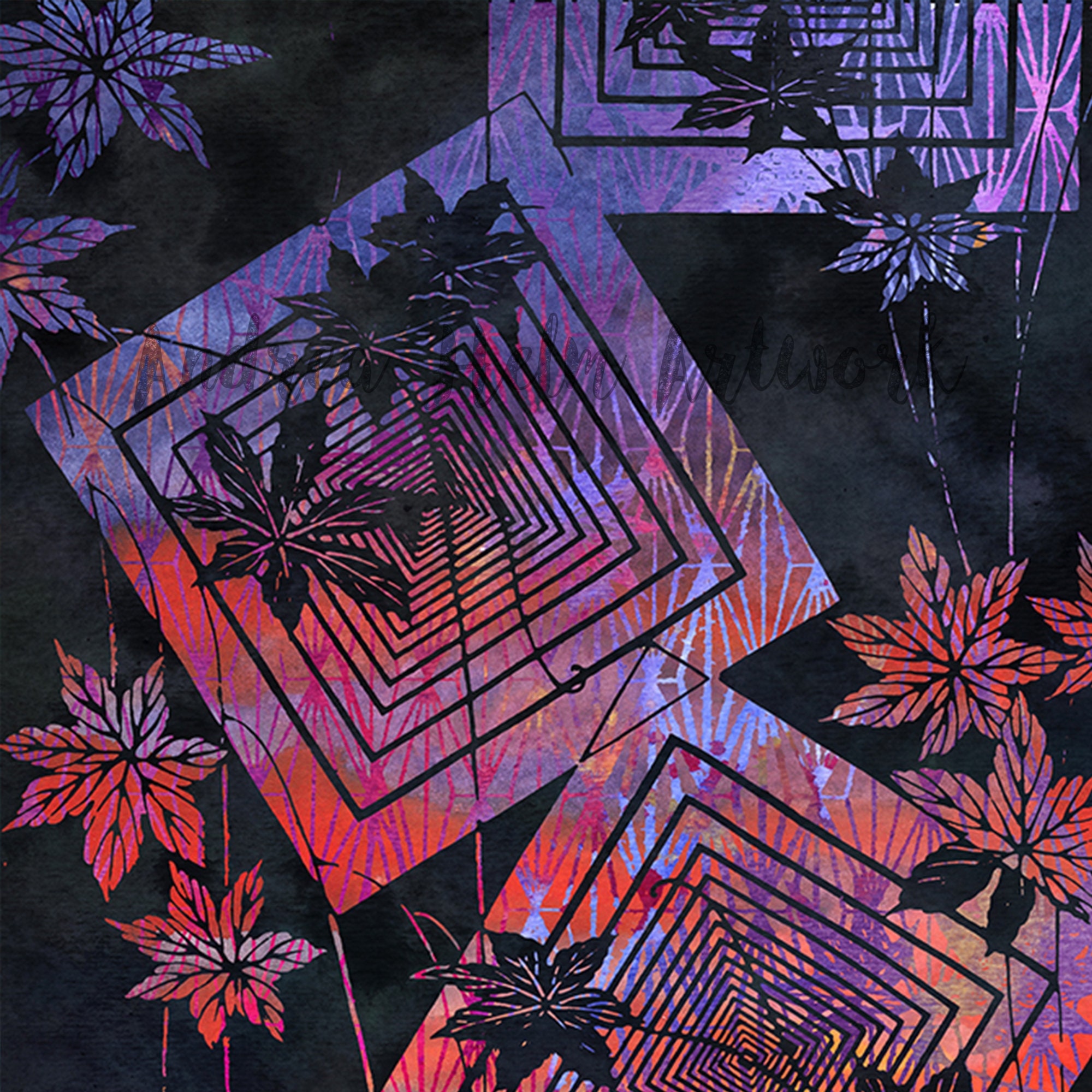 Box & Maple Leaf Chinoiserie Chic Art Print Vintage Textile - Etsy