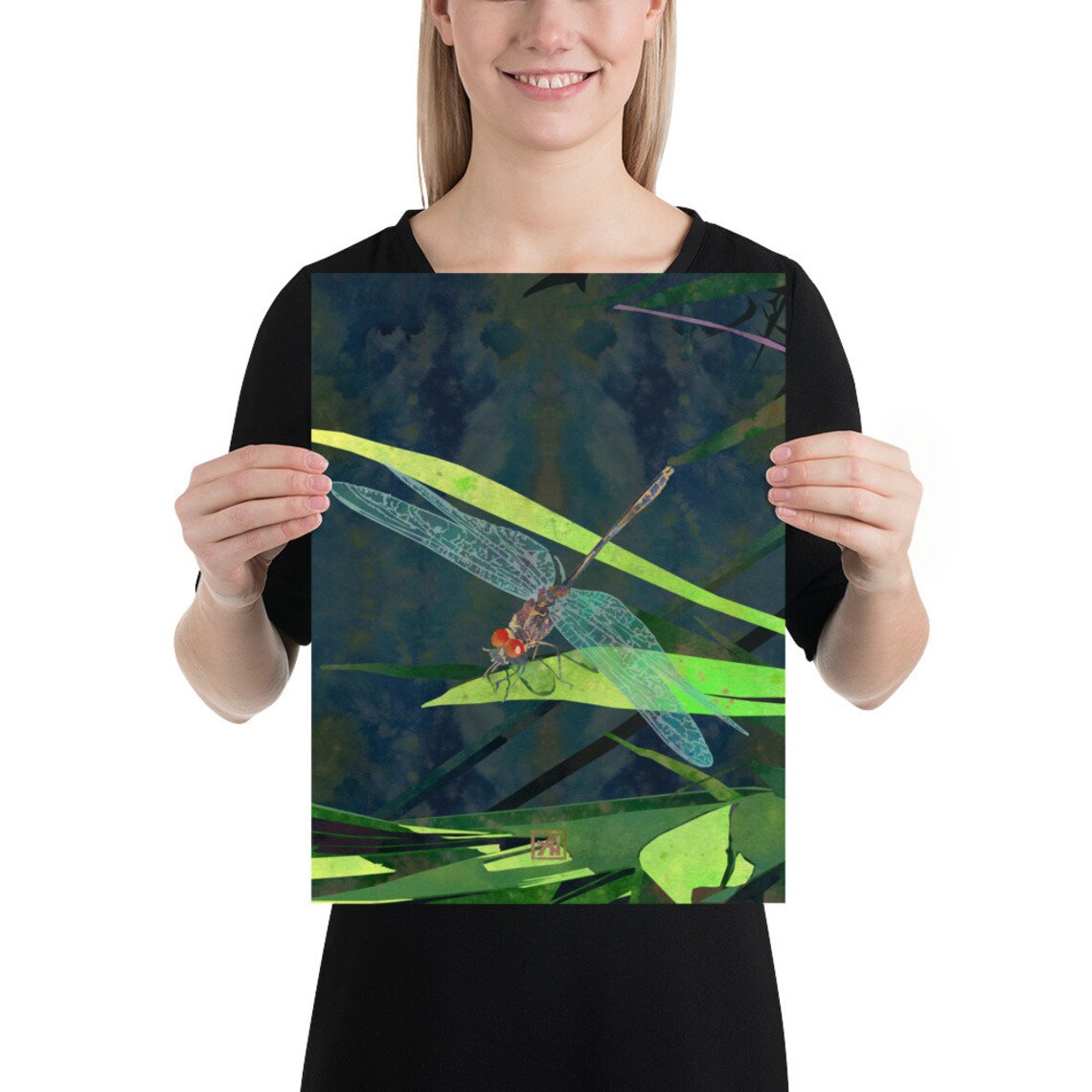 Green Dragonfly Pond Illustration | Watercolor Dragonfly Art Print ...