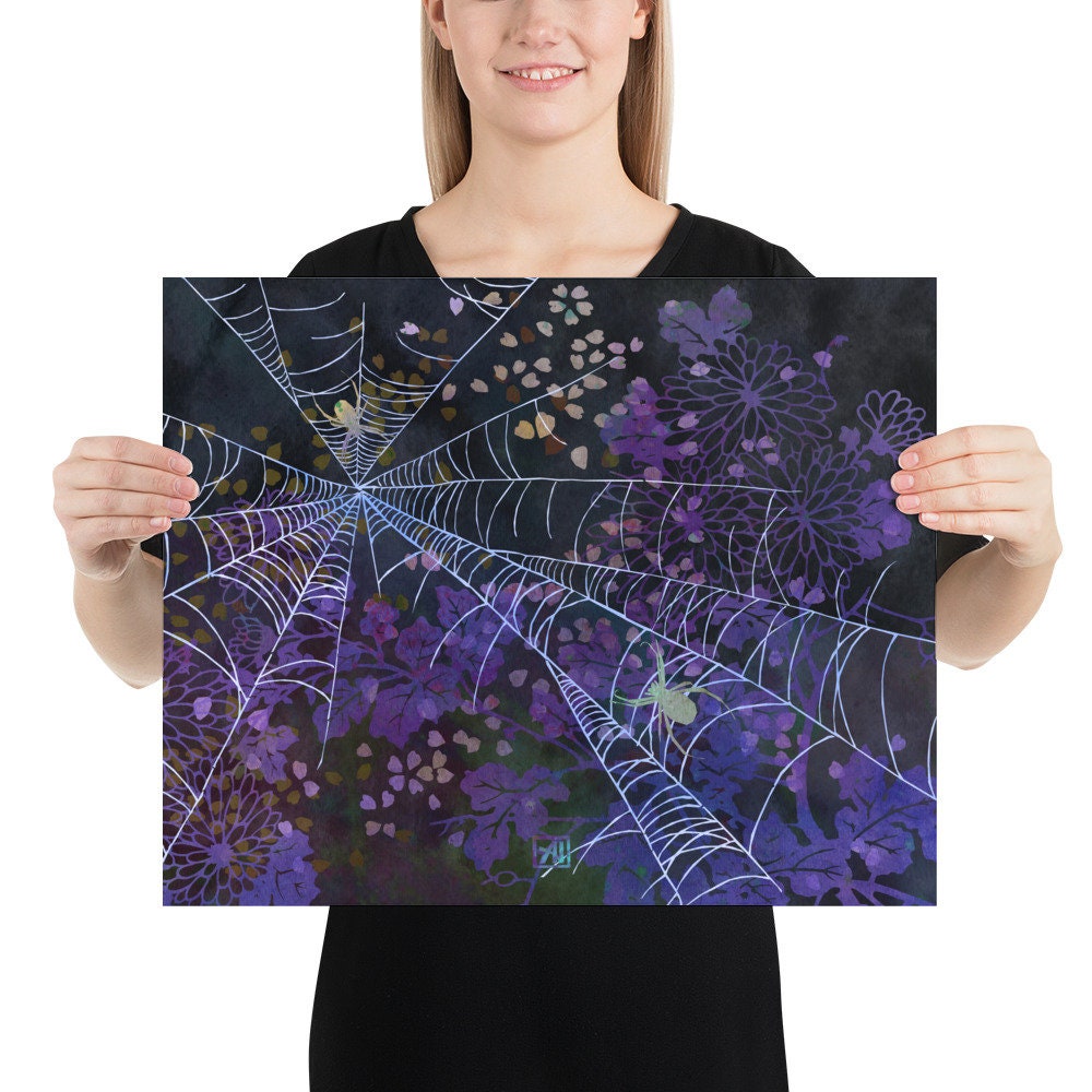 Midnight Garden Spider Web Vintage Japanese Stencil Art Print Halloween ...