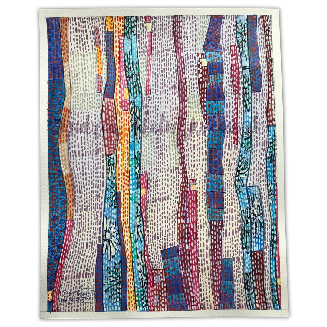 Sari Throw Watercolor Painting #3 - Multi Blue White | Colorful ...