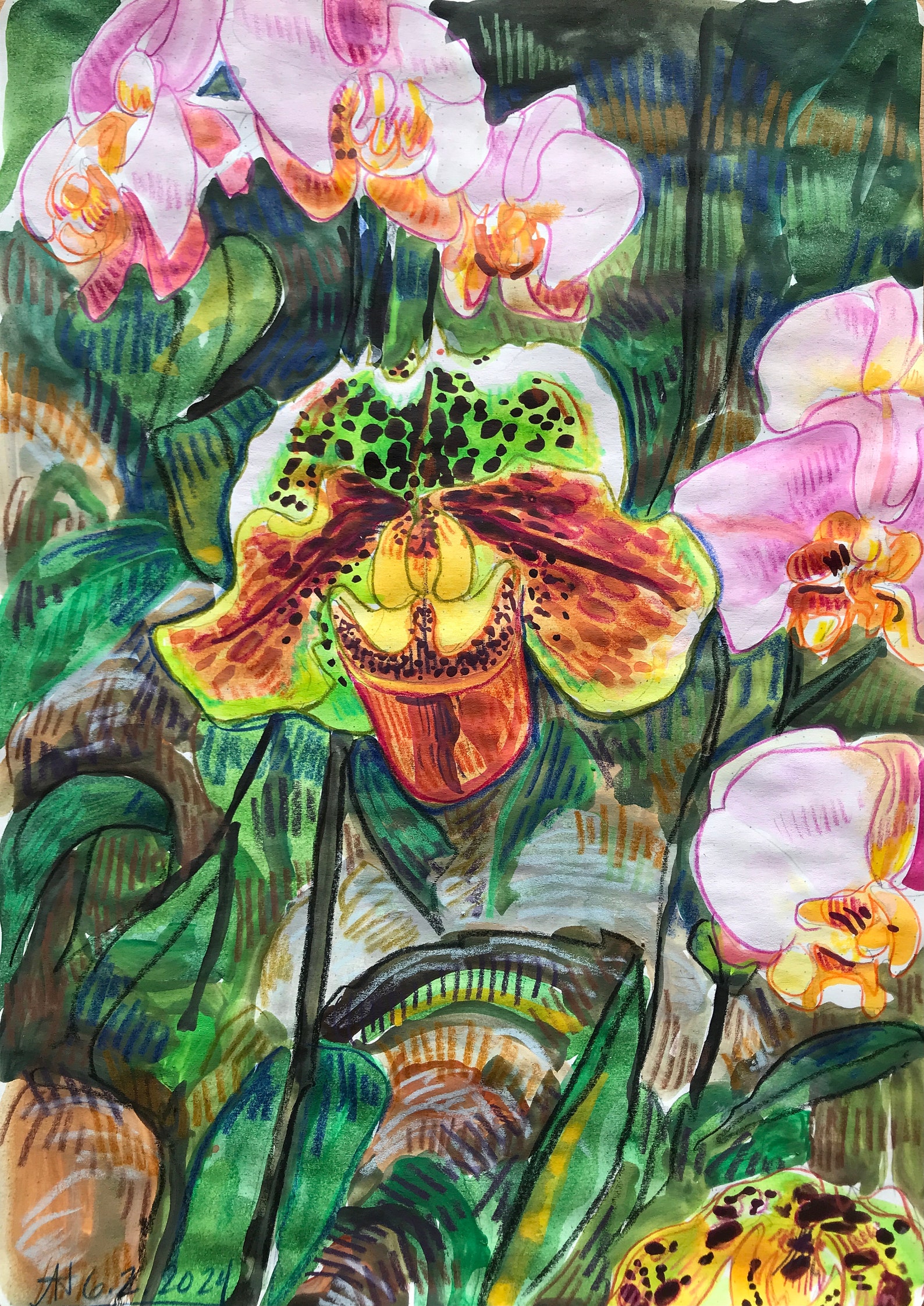 Rust and Pink Orchids Notebook Watercolor #7 - Floral Watercolor ...