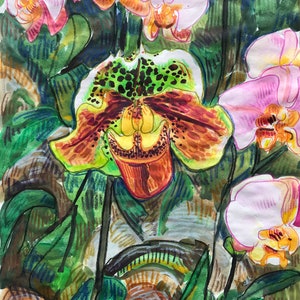 Rust and Pink Orchids Notebook Watercolor #7 - Floral Watercolor ...