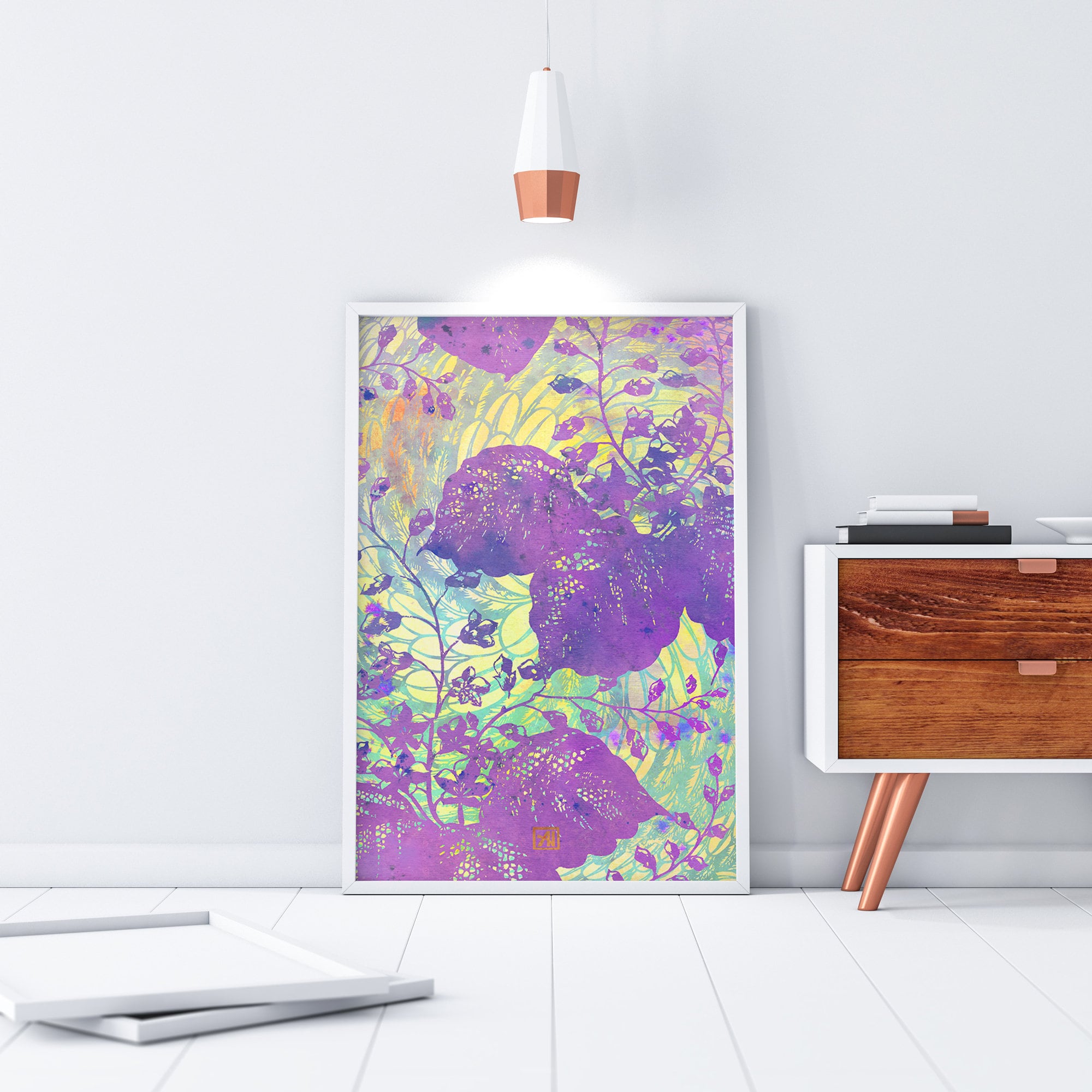 Spring Chinoiserie Wall Art Print - Lilac Purple & Spring Green ...